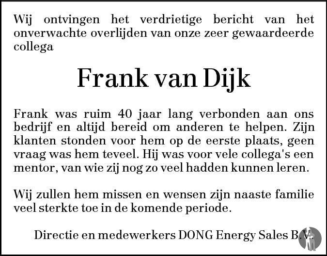 Frank van Dijk 04-11-2011 overlijdensbericht en condoleances ...