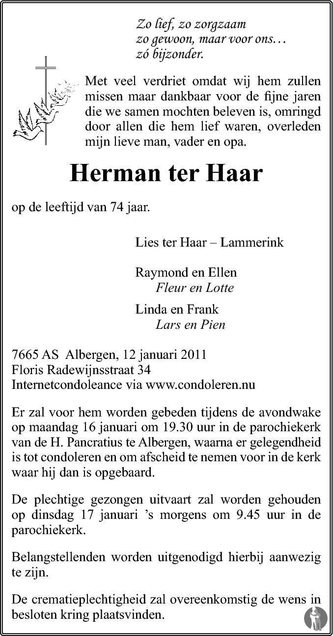 Herman ter Haar 12-01-2012 overlijdensbericht en condoleances ...