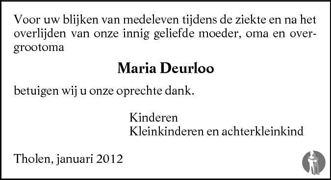 Maria van Andel - Deurloo 05-12-2011 overlijdensbericht en condoleances ...