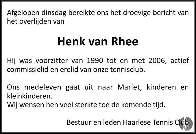 Henk van Rhee 30-01-2012 overlijdensbericht en condoleances - Mensenlinq.nl