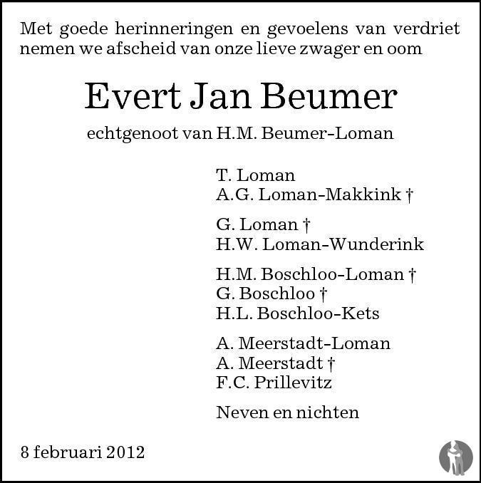 Evert Jan Beumer 08-02-2012 overlijdensbericht en condoleances ...
