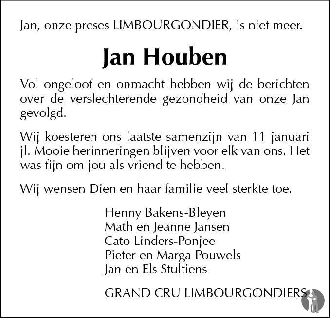 Jan Houben 09-02-2012 overlijdensbericht en condoleances - Mensenlinq.nl
