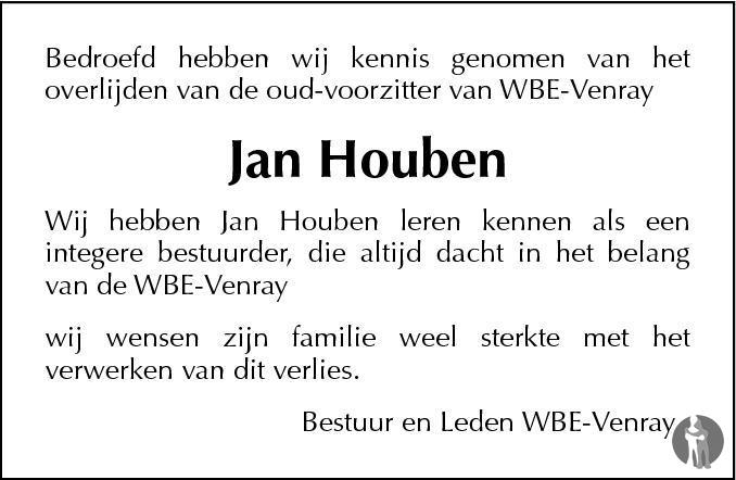 Jan Houben 09-02-2012 overlijdensbericht en condoleances - Mensenlinq.nl