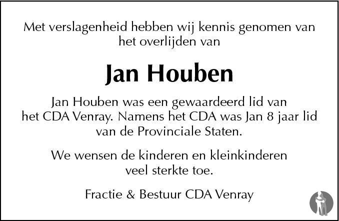 Jan Houben 09-02-2012 overlijdensbericht en condoleances - Mensenlinq.nl