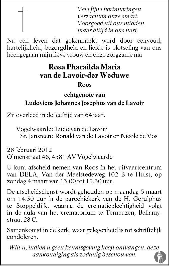 Rosa Pharailda Maria (Roos) van de Lavoir - der Weduwe 28-02-2012 ...
