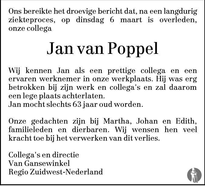 Jan van Poppel 06-03-2012 overlijdensbericht en condoleances ...