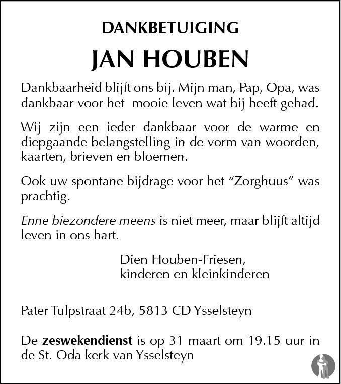 Jan Houben 09-02-2012 overlijdensbericht en condoleances - Mensenlinq.nl