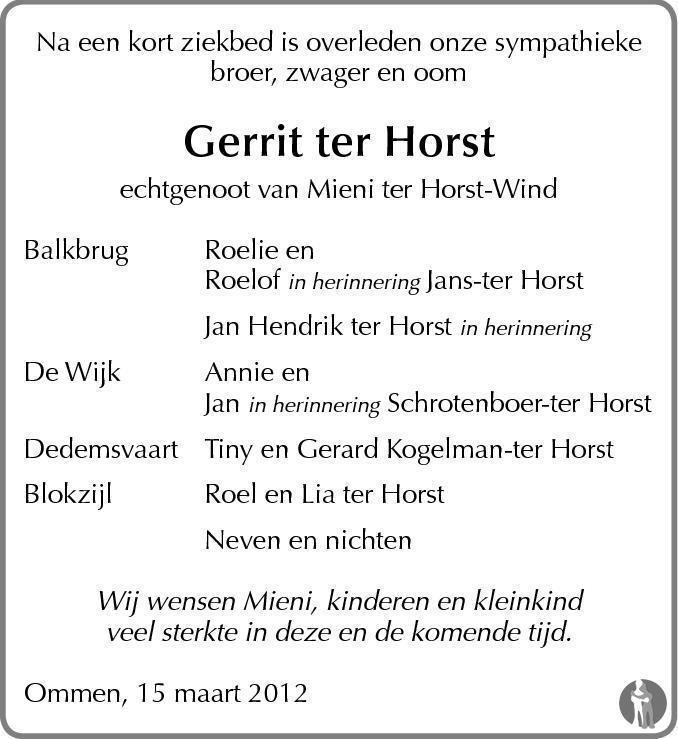 Gerrit ter Horst 15-03-2012 overlijdensbericht en condoleances ...