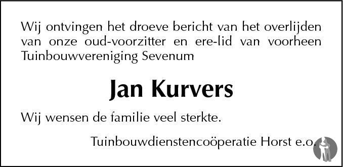 Jan Kurvers 21-03-2012 overlijdensbericht en condoleances - Mensenlinq.nl