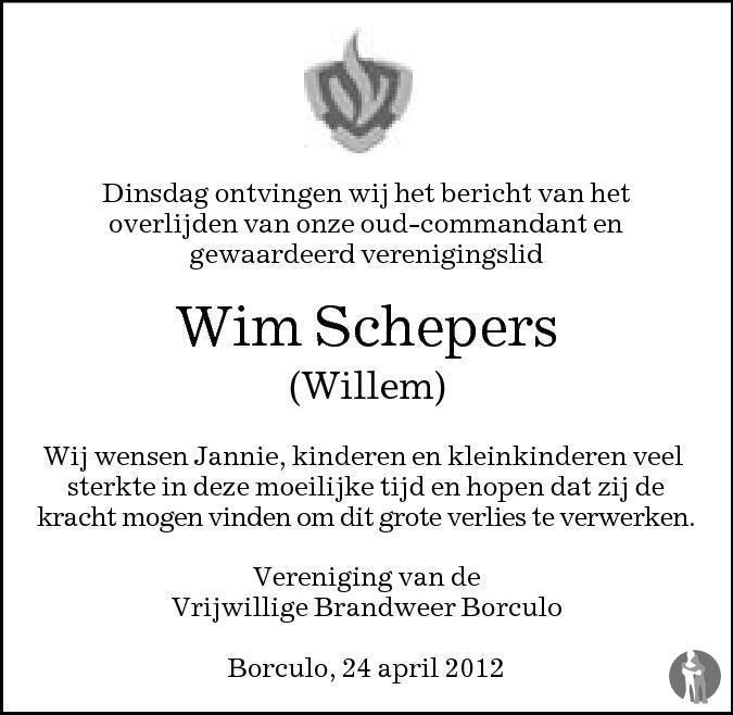 Wim Schepers 24-04-2012 overlijdensbericht en condoleances - Mensenlinq.nl