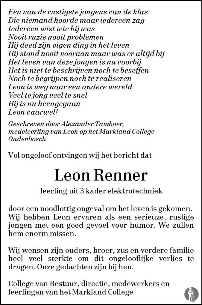 Leon Renner 26-04-2012 overlijdensbericht en condoleances - Mensenlinq.nl
