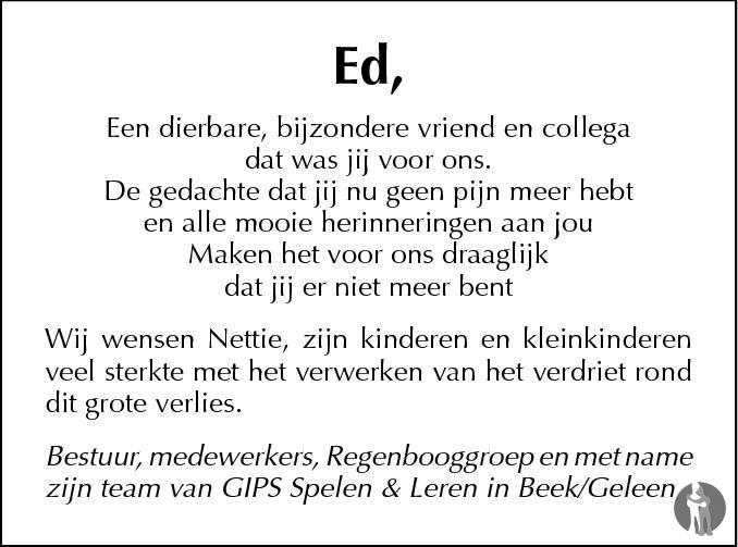 Ed Hendriks 04-05-2012 overlijdensbericht en condoleances - Mensenlinq.nl