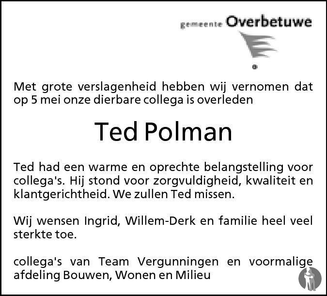 Ted Polman 05-05-2012 overlijdensbericht en condoleances - Mensenlinq.nl