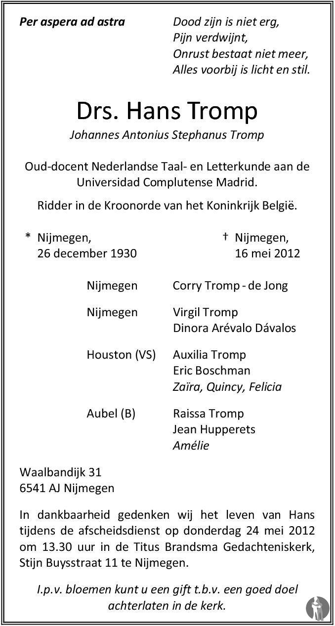Hans Hamburger Overlijdensberichten | overledene