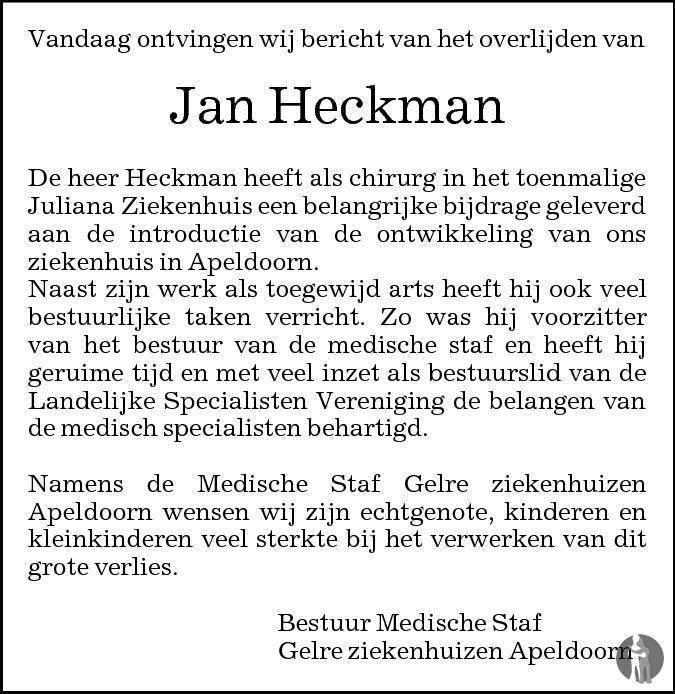 Jan Heckman 04-06-2012 overlijdensbericht en condoleances - Mensenlinq.nl