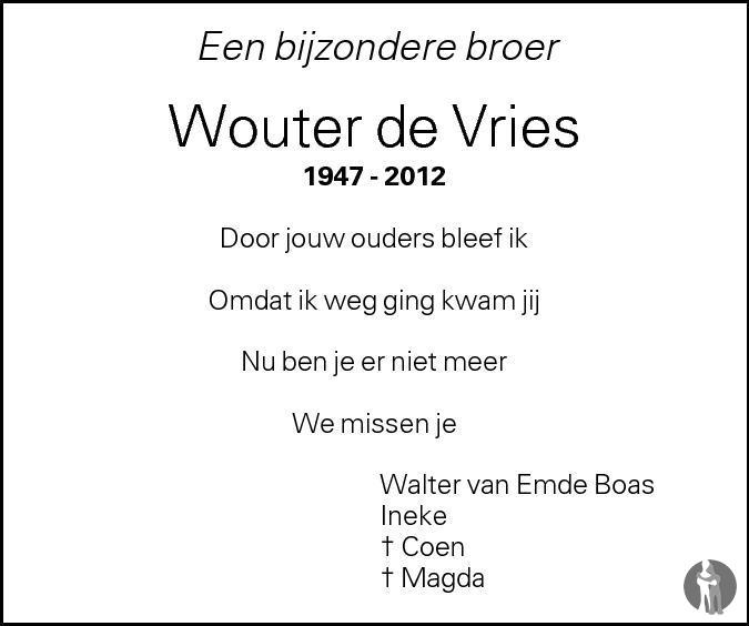 Wouter de Vries 18-06-2012 overlijdensbericht en condoleances - Mensenlinq.nl