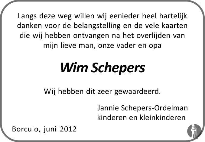 Wim Schepers 24-04-2012 overlijdensbericht en condoleances - Mensenlinq.nl