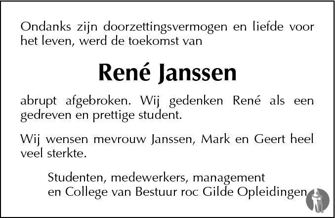 René Janssen 29-06-2012 overlijdensbericht en condoleances - Mensenlinq.nl