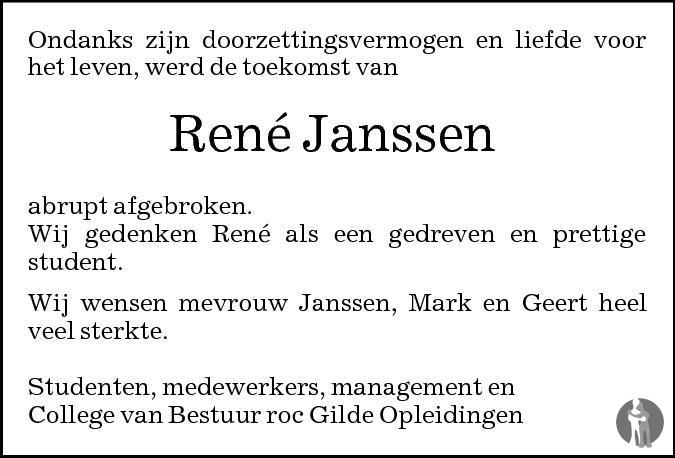 René Janssen 29-06-2012 overlijdensbericht en condoleances - Mensenlinq.nl