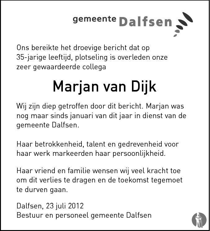 Marjan van Dijk 21-07-2012 overlijdensbericht en condoleances ...