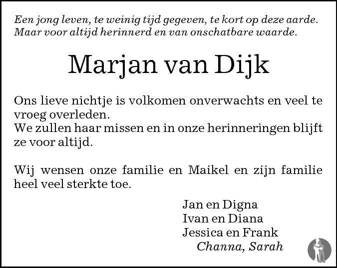 Marjan van Dijk 21-07-2012 overlijdensbericht en condoleances ...