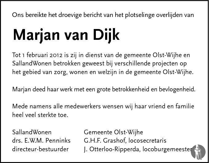Marjan van Dijk 21-07-2012 overlijdensbericht en condoleances ...