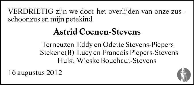 Astrid Coenen - Stevens 16-08-2012 overlijdensbericht en condoleances ...