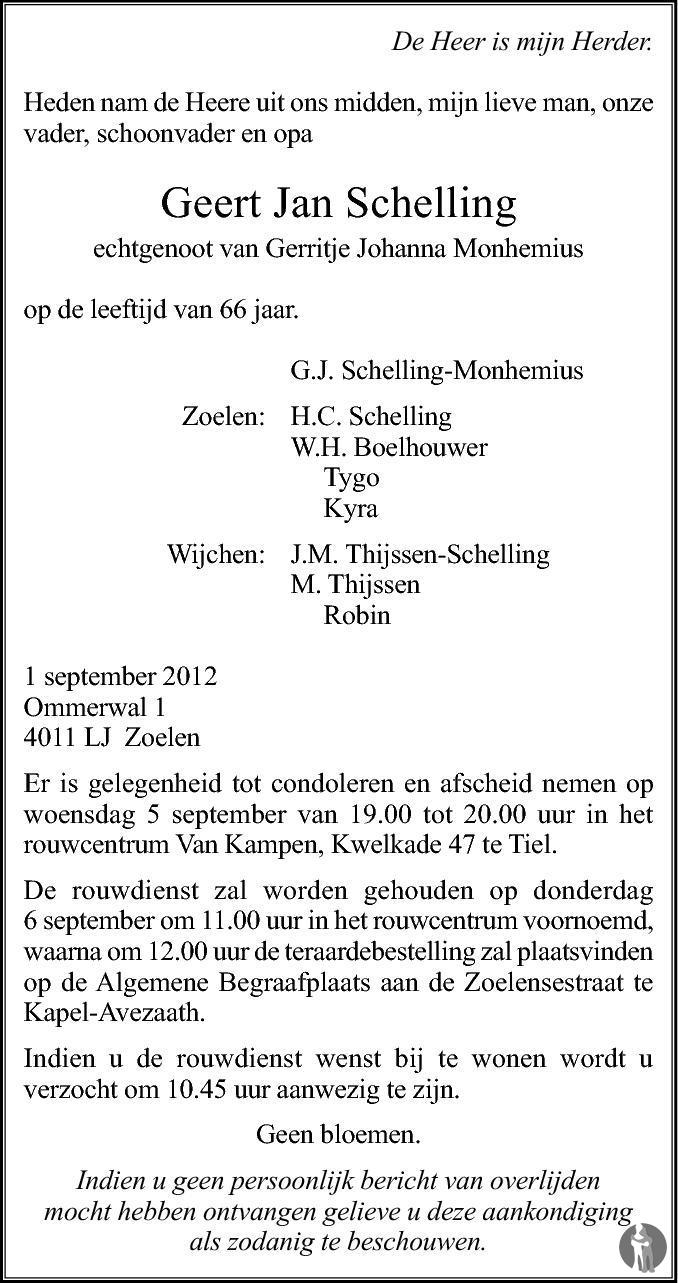 Geert Jan Schelling 01-09-2012 overlijdensbericht en condoleances ...