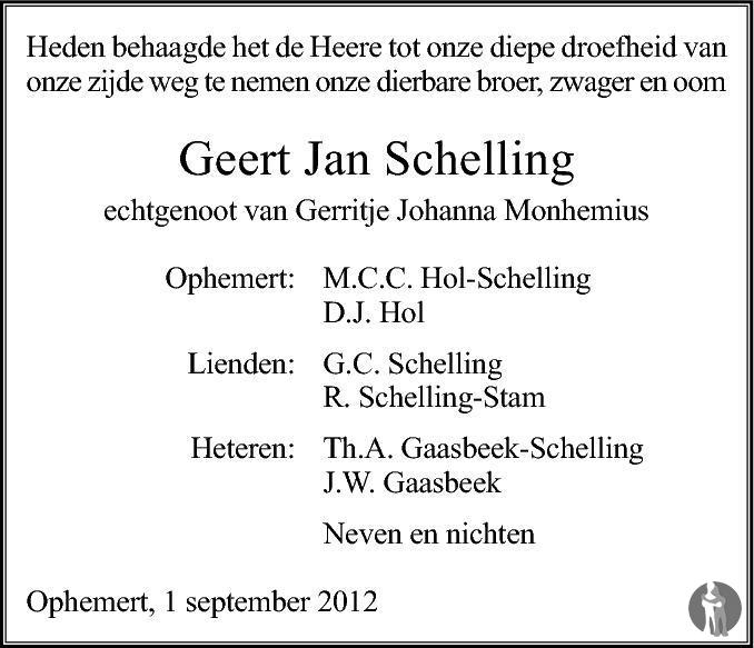 Geert Jan Schelling 01-09-2012 overlijdensbericht en condoleances ...