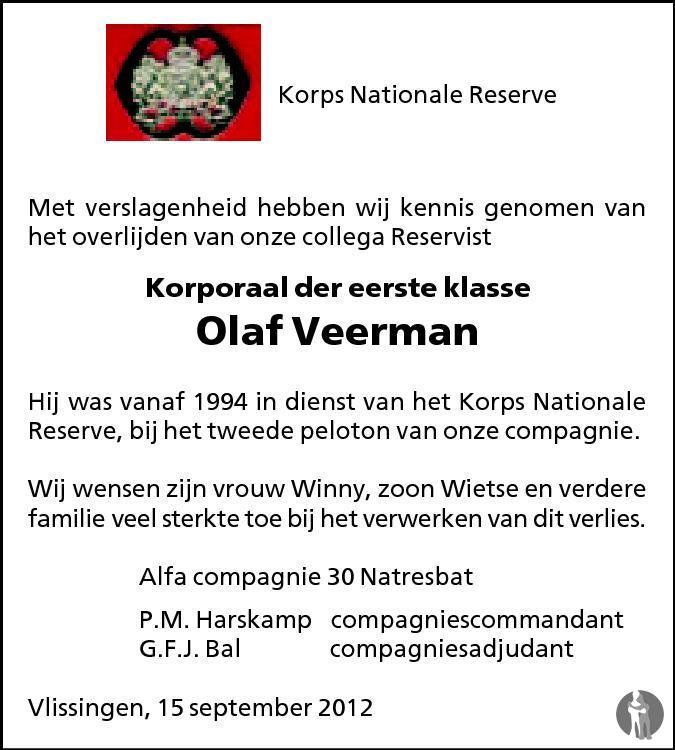Olaf Veerman 12-09-2012 overlijdensbericht en condoleances - Mensenlinq.nl