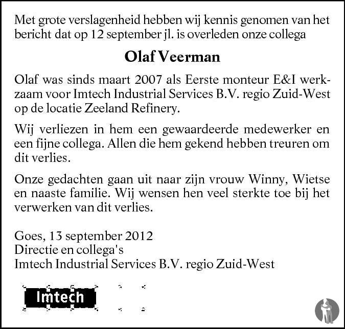 Olaf Veerman 12-09-2012 overlijdensbericht en condoleances - Mensenlinq.nl