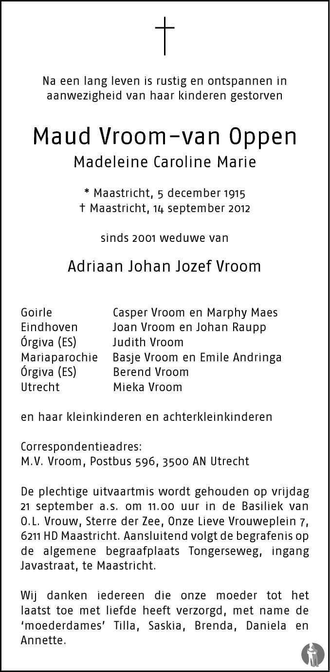 Madeleine Caroline Marie (Maud) Vroom - van Oppen 14-09-2012 ...