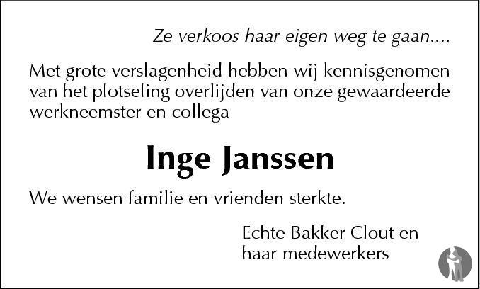 Inge Janssen 17-09-2012 overlijdensbericht en condoleances - Mensenlinq.nl Inge Janssen 17-09-2012 overlijdensbericht en condoleances - Mensenlinq.nl