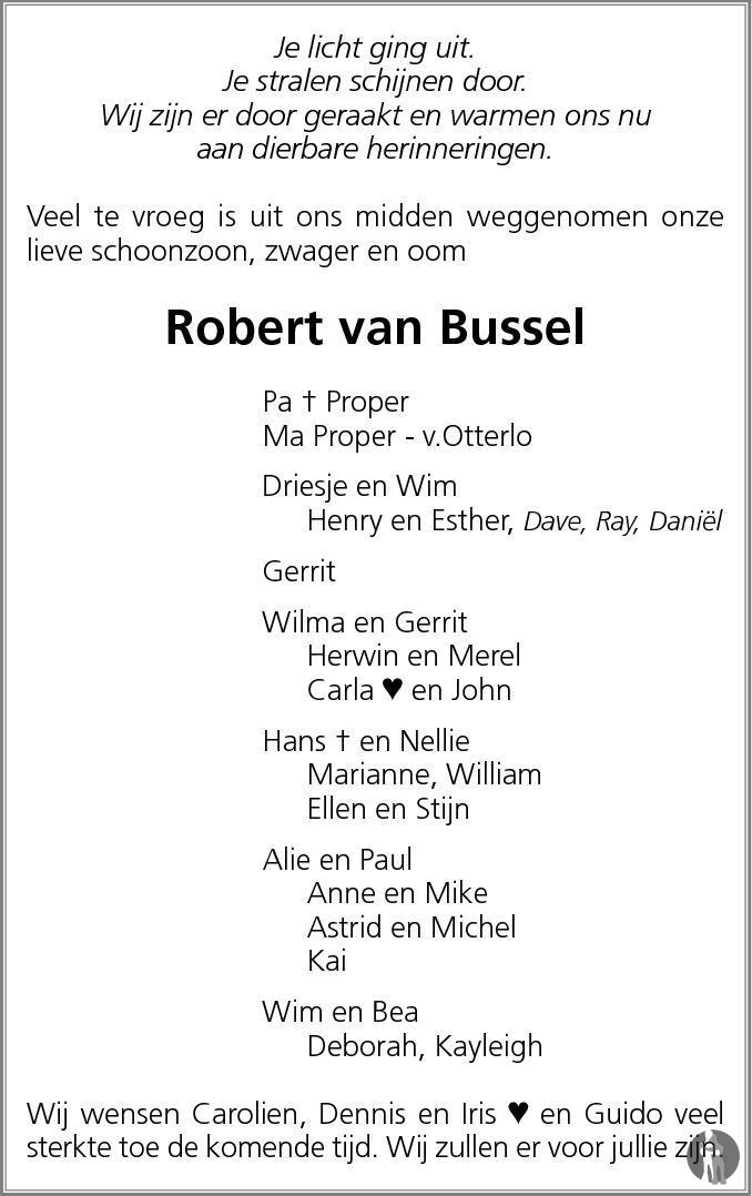 Robert van Bussel 11-10-2012 overlijdensbericht en condoleances ...