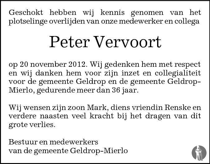 Peter Vervoort 20-11-2012 overlijdensbericht en condoleances ...