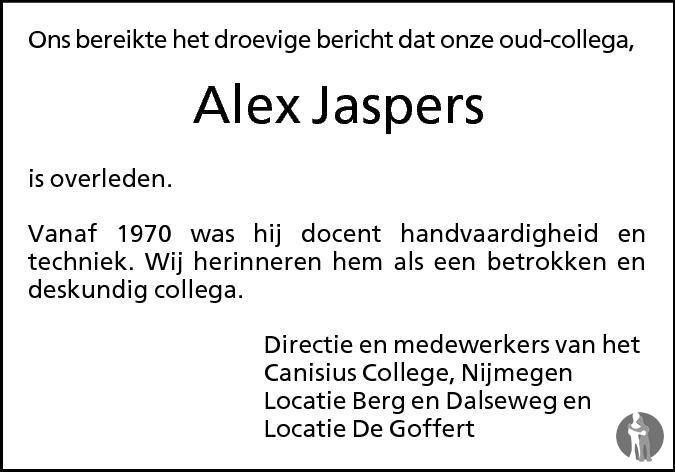 Alex Jaspers 21-11-2012 overlijdensbericht en condoleances - Mensenlinq.nl