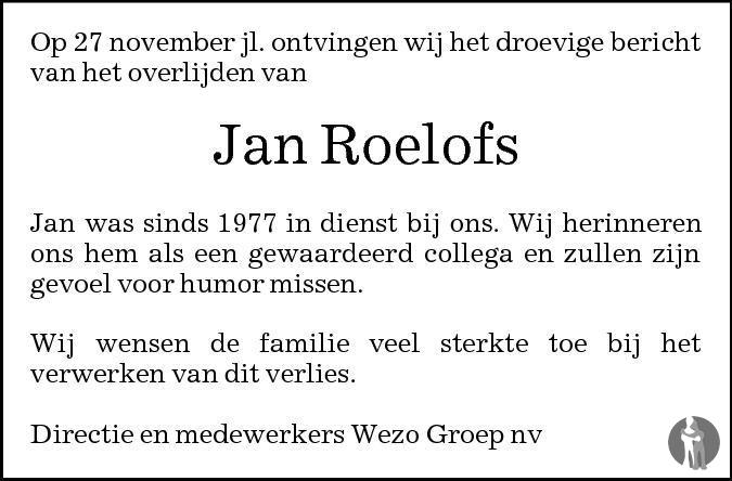 Jan Roelofs 26-11-2012 overlijdensbericht en condoleances - Mensenlinq.nl