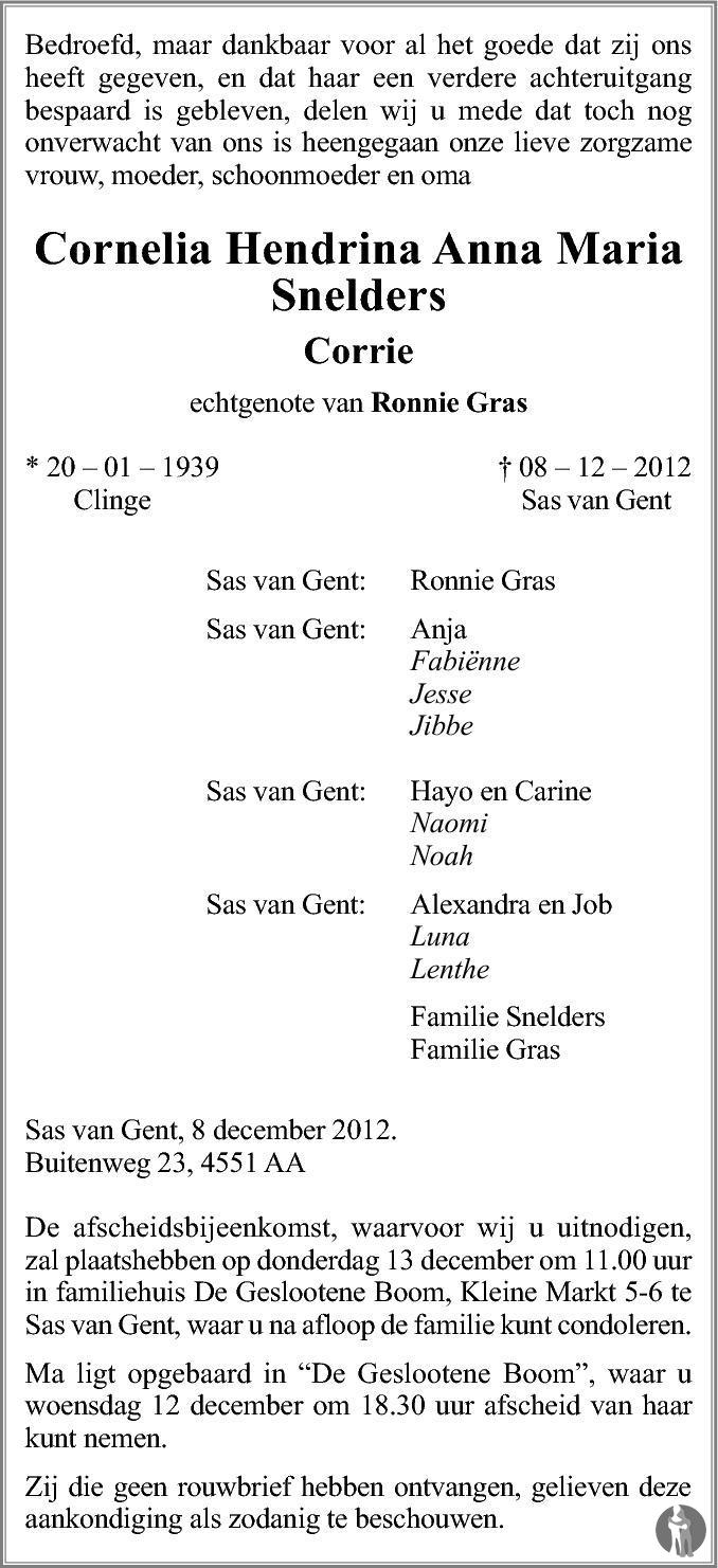 Cornelia Hendrina Anna Maria (Corrie) Gras - Snelders 08-12-2012 ...
