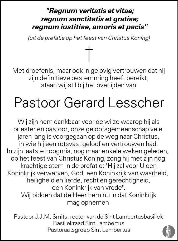 Gerhardus Albertus Maria Lesscher 17-12-2012 overlijdensbericht en ...