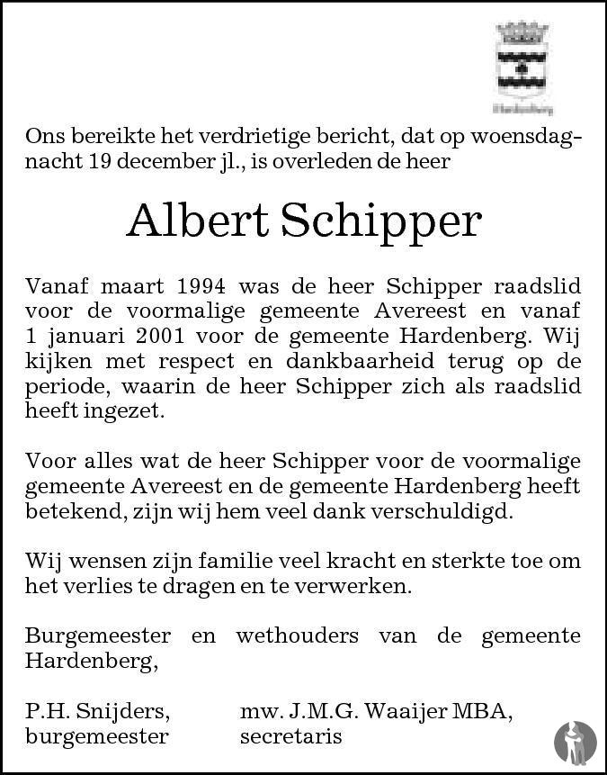 Albert (Skip) Schipper 19-12-2012 overlijdensbericht en condoleances ...
