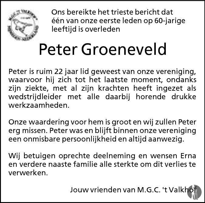 Peter Groeneveld 15-01-2013 overlijdensbericht en condoleances ...