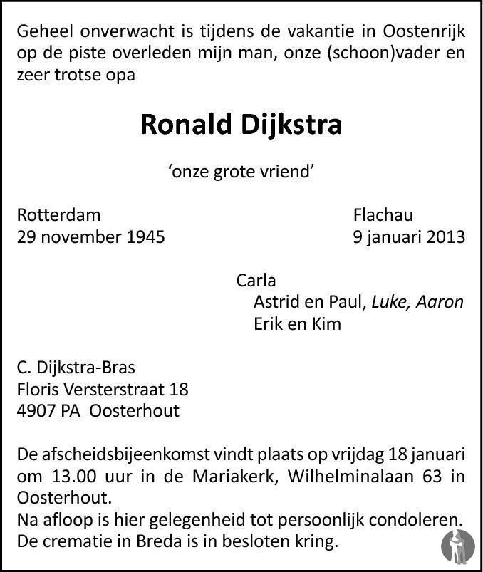 Ronald Dijkstra 09-01-2013 overlijdensbericht en condoleances ...