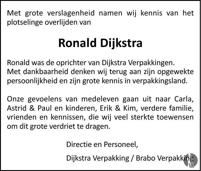 Ronald Dijkstra 09-01-2013 overlijdensbericht en condoleances ...