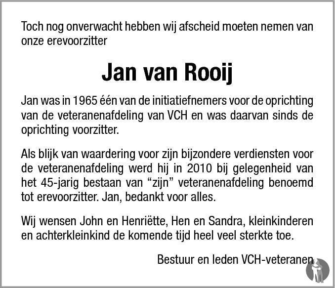 Jan van Rooij 16-02-2013 overlijdensbericht en condoleances - Mensenlinq.nl