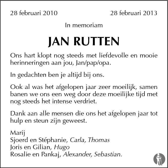Jan Rutten 28-02-2010 overlijdensbericht en condoleances - Mensenlinq.nl