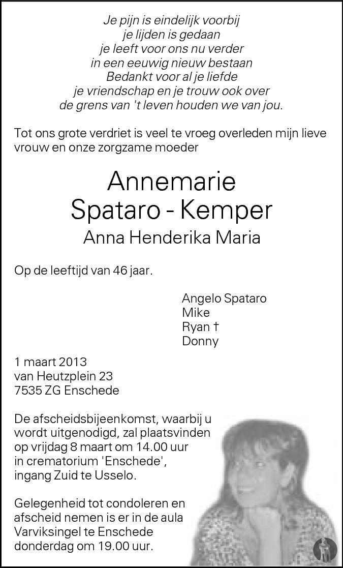 Anna Henderika Maria (Annemarie) Spataro - Kemper 01-03-2013 ...
