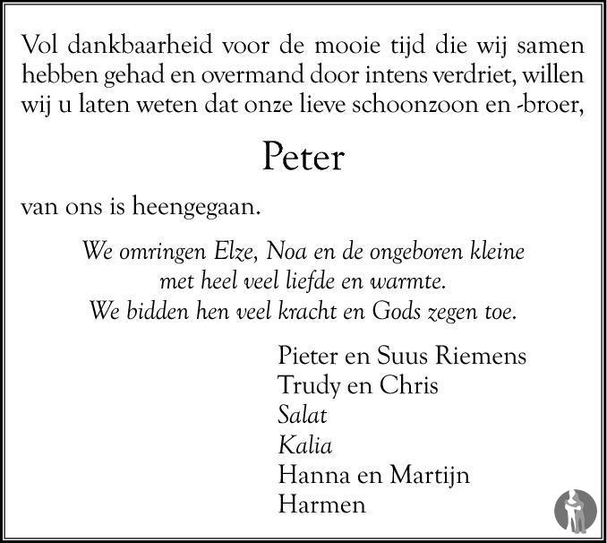 Pieter Andries (Peter) de Korte 05-03-2013 overlijdensbericht en ...