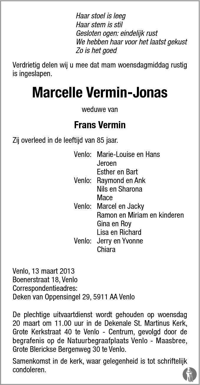 Marcelle Vermin - Jonas 13-03-2013 overlijdensbericht en condoleances ...