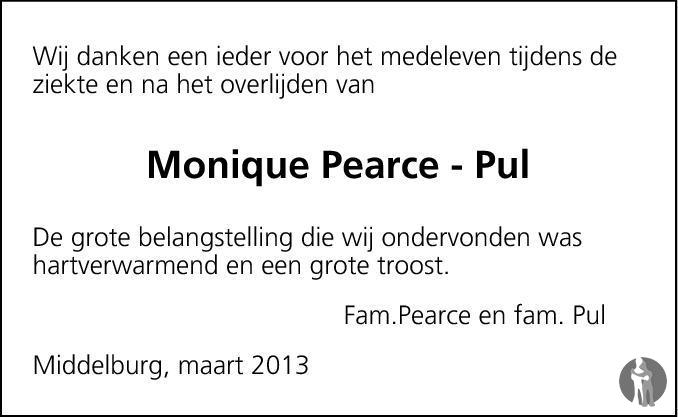 Monique Pearce - Pul 16-01-2013 overlijdensbericht en condoleances ...