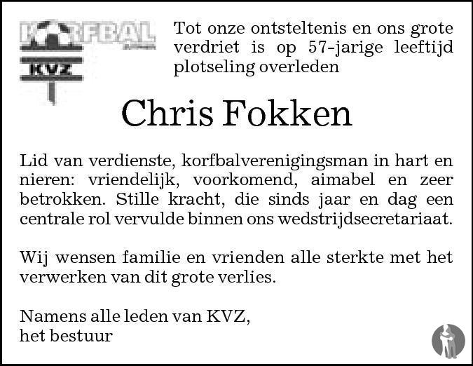 Chris Fokken 19-04-2013 overlijdensbericht en condoleances - Mensenlinq.nl